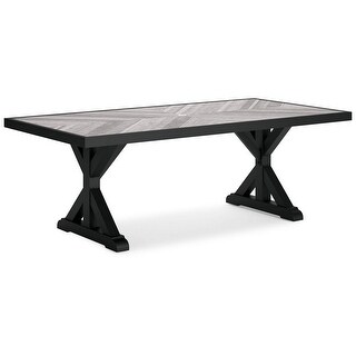 Tira 84 Inch Outdoor Dining Table, Tile Top, Black, Light Gray Finish ...