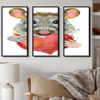 Designart "Portrait Of Rat With Red Heart" Traditional Framed Art ...