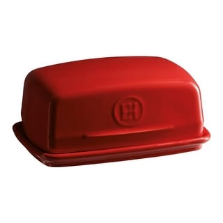 Emile Henry Ceramic Rectangular Butter Dish, Dishwasher Safe, Burgundy ...