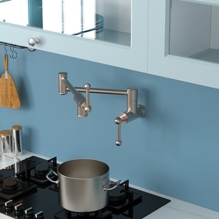 Wall Mount Brushed Nickel Pot Filler Faucets Two Lever Handle Folding ...
