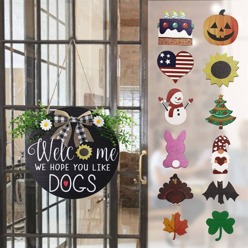 Round Wooden Welcome Front Door Round Wood Sign Hanging - Overstock ...