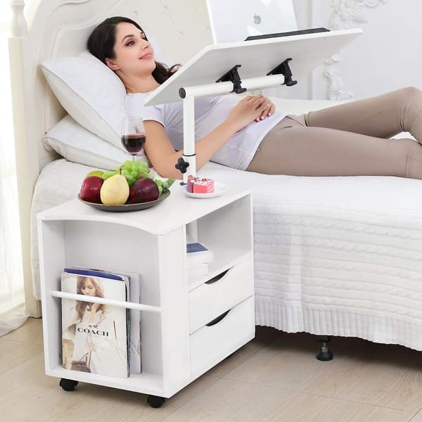 Nightstand Swivel Top Couch Laptop Desk w/ Drawers, Magazine Holder ...