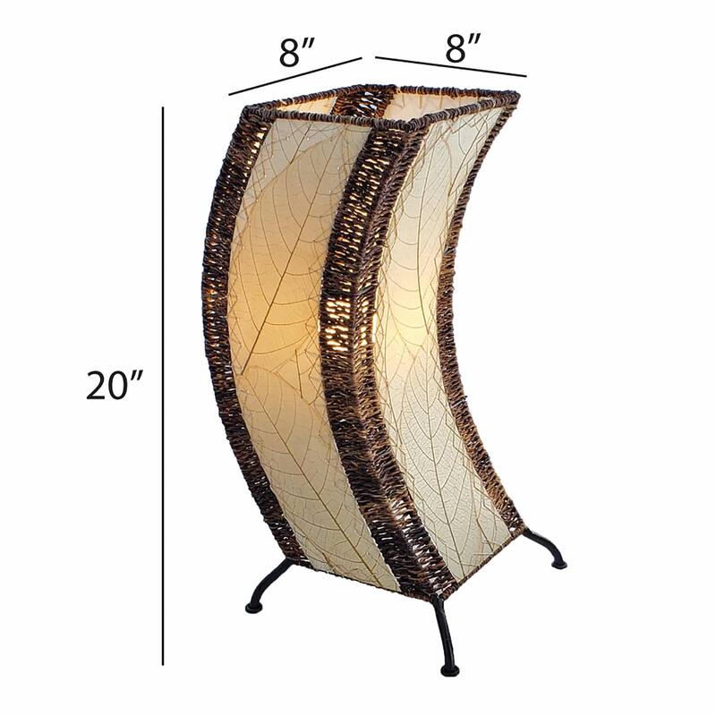 Handmade C Shape Table Lamp, Cocoa Leaves Shade, 8 x 8 x 20 in. - 8 x 8 ...
