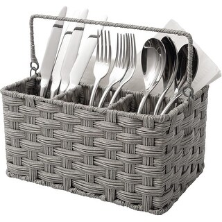 Wicker Utensil Holder Organizer with Handle, Flatware Caddy for Kitchen ...