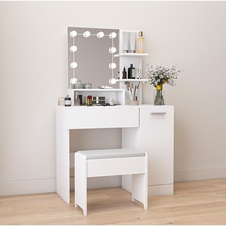 Bedroom Makeup Room Table Set with Drawer and Storage Cabinet - Bed ...