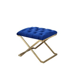Navy-Blue & Matte Gold Button-Tufted X-Base Chair - Bed Bath & Beyond ...
