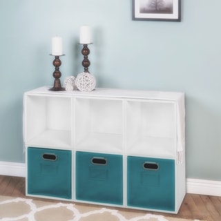 Noble Connect Storage Set - 6 Cubes and 3 Canvas Bins- White Wood Grain ...