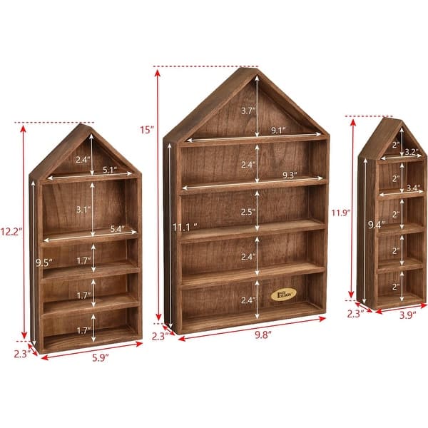 3 Pcs Set House-Shaped Shelf Wooden Shadow Cubby Box Display Shelf ...