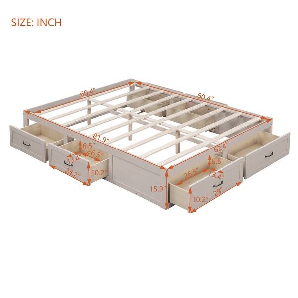 Retro Open Bed Frame Underbed Storage Regular Beds with 6 Pull-out ...