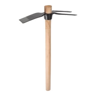 2 Teeth Garden Hoe Rake 16" Dual Head Rake Hoe Garden Tools with Wooden ...