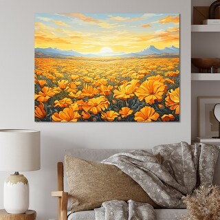 Designart "Radiant Sunshine Marigold Flowers III" Flower Field Wall Art ...