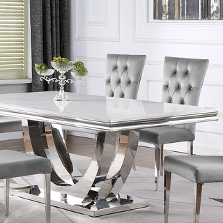 Luxurious Faux Marble Top Dining Table with Chrome Base - Bed Bath ...