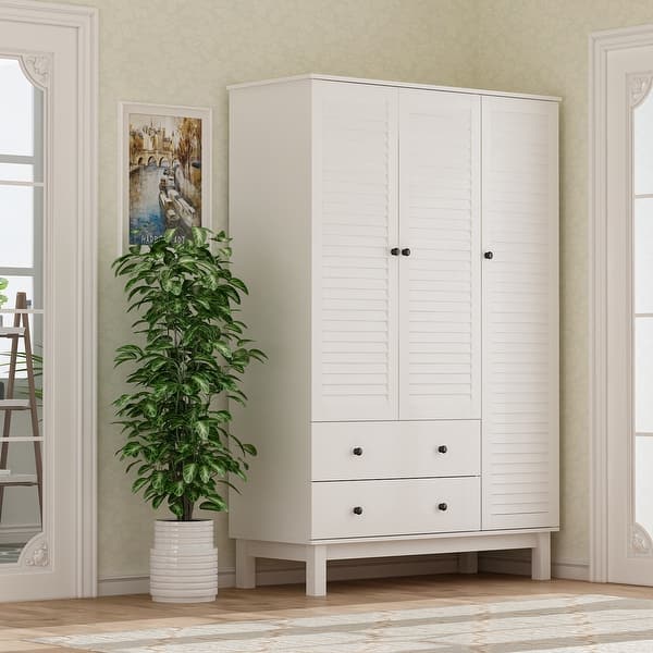 Armoire Large Storage Wardrobe Closet Drawers & Shelves and Slat Doors ...