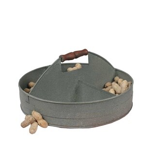 Benzara Galvanized Divided Serving Tray With Wood Handle, Gray - Bed ...