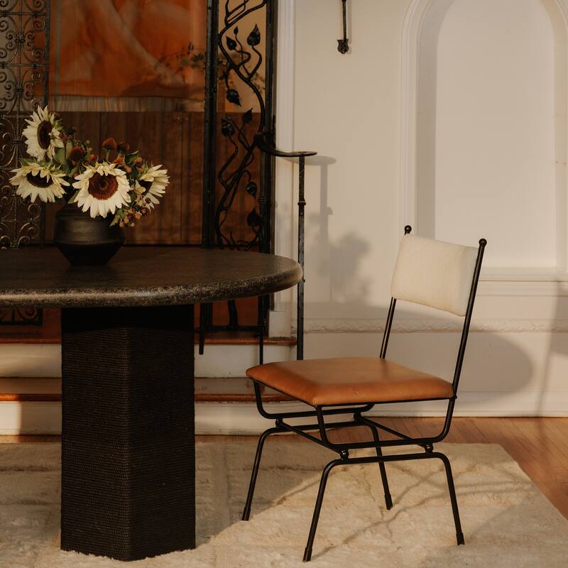 NADAAL STUDIOS Theryn Dining Chair, Hammered Iron Frame with Finial ...