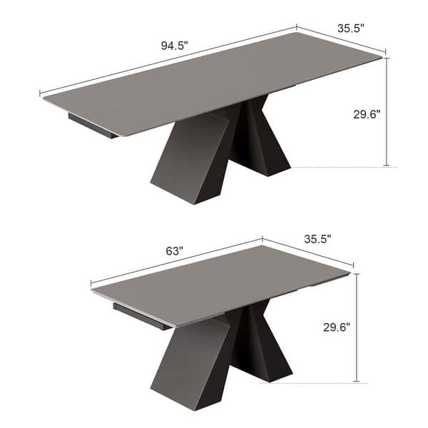 Extendable Sintered Stone Dining Table, 63" to 94.5", Double Pedestal ...