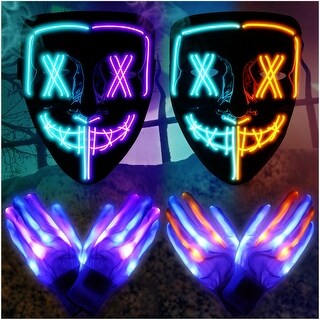 2PACK Halloween Led Mask skeleton Gloves Set ,Light Up Scary Mask Purge ...
