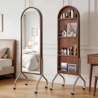 Arched Full Length Mirror with Storage Shelves & Wheels,Freestanding ...