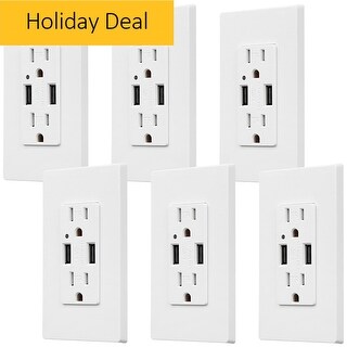 6 Pack Dual USB Charging Wall Outlets, Fast Charge Outlets, 15A AC 4.2A ...