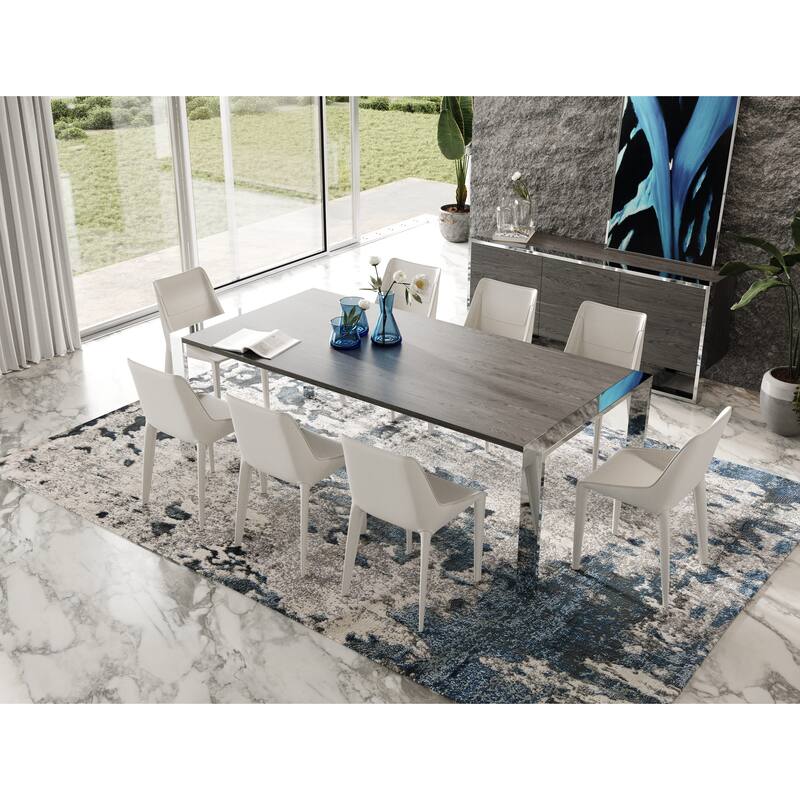 Modrest Fauna Modern Elm Grey & Stainless Steel Chrome Dining Table ...