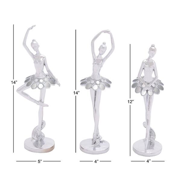 Silver Polystone Dancer Decorative Sculpture with Mirror Accents (Set ...