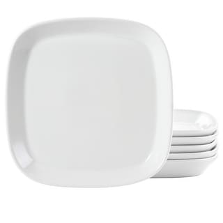 6 Piece 8 Inch Square Fine Ceramic Salad Plate Set in White - Bed Bath ...