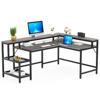 69 Inch L Shaped Computer Desk with Monitor Shelf - Bed Bath & Beyond ...