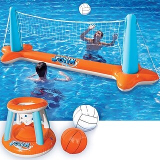 Inflatable Pool Float Volleyball Net & Basketball Hoops Set - 50 x 84 ...