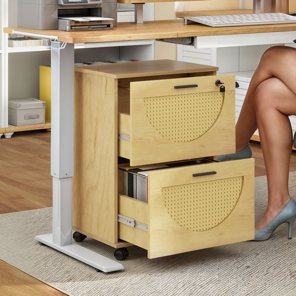 Moasis Rattan 2 Drawer File Cabinet with Wheels and Lock, Home Office ...
