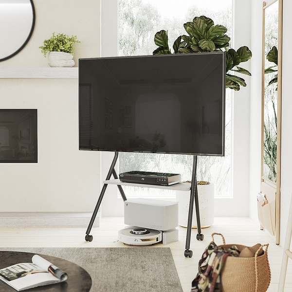 FITUEYES Modern Rolling TV Cart for 55 78 Inch TV Mobile TV Stand Accommodating Robot Vacuum On Sale Bed Bath Beyond 37258871