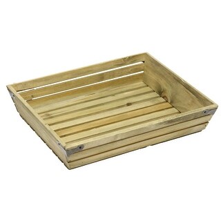 Natural wood large shallow rectangle crate with metal corner design ...