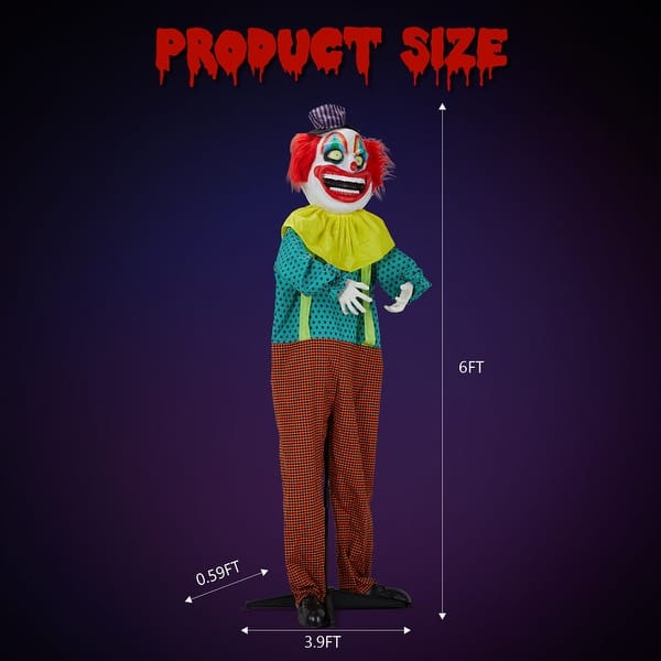 6FT Animatronic Standing Clown Halloween Animated Decorations - Bed ...