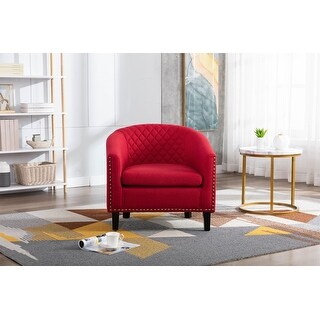Red Linen Accent Chair With Nailheads And Solid Wood Legs - Bed Bath ...
