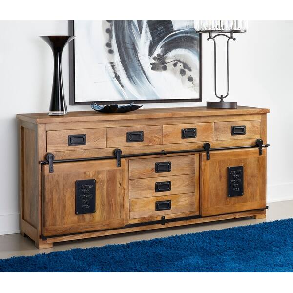 Kayden Exotic Sheesham Wood One Sliding Barn Door Seven Drawer Storage ...