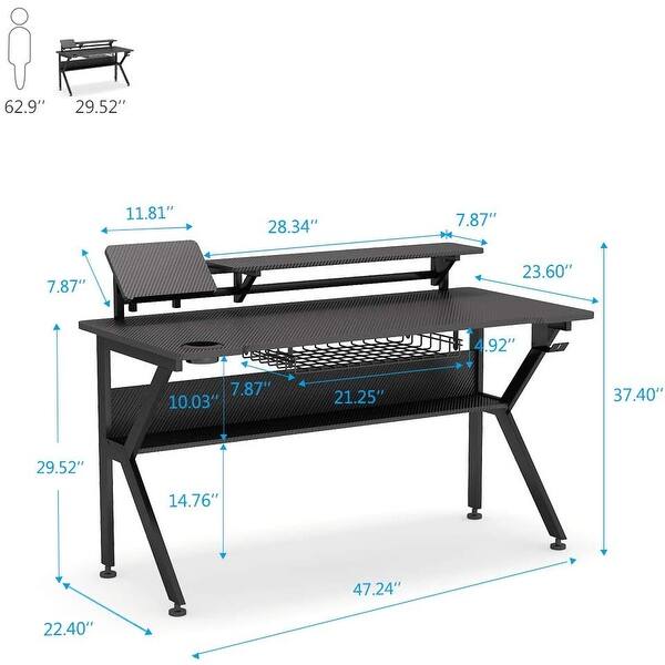47 inch Gaming Computer Desk with Monitor Stand and Storage Shelves ...