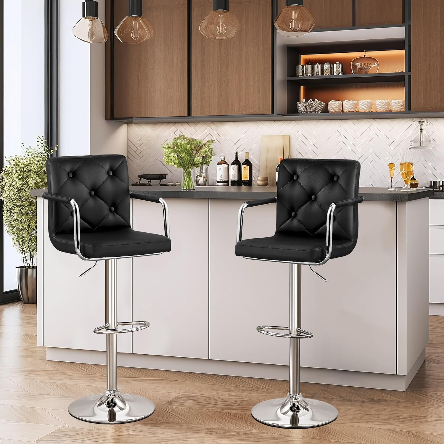 Adjustable Swivel Barstools, Counter Stool with Round Seat - 33.86"-42. ...