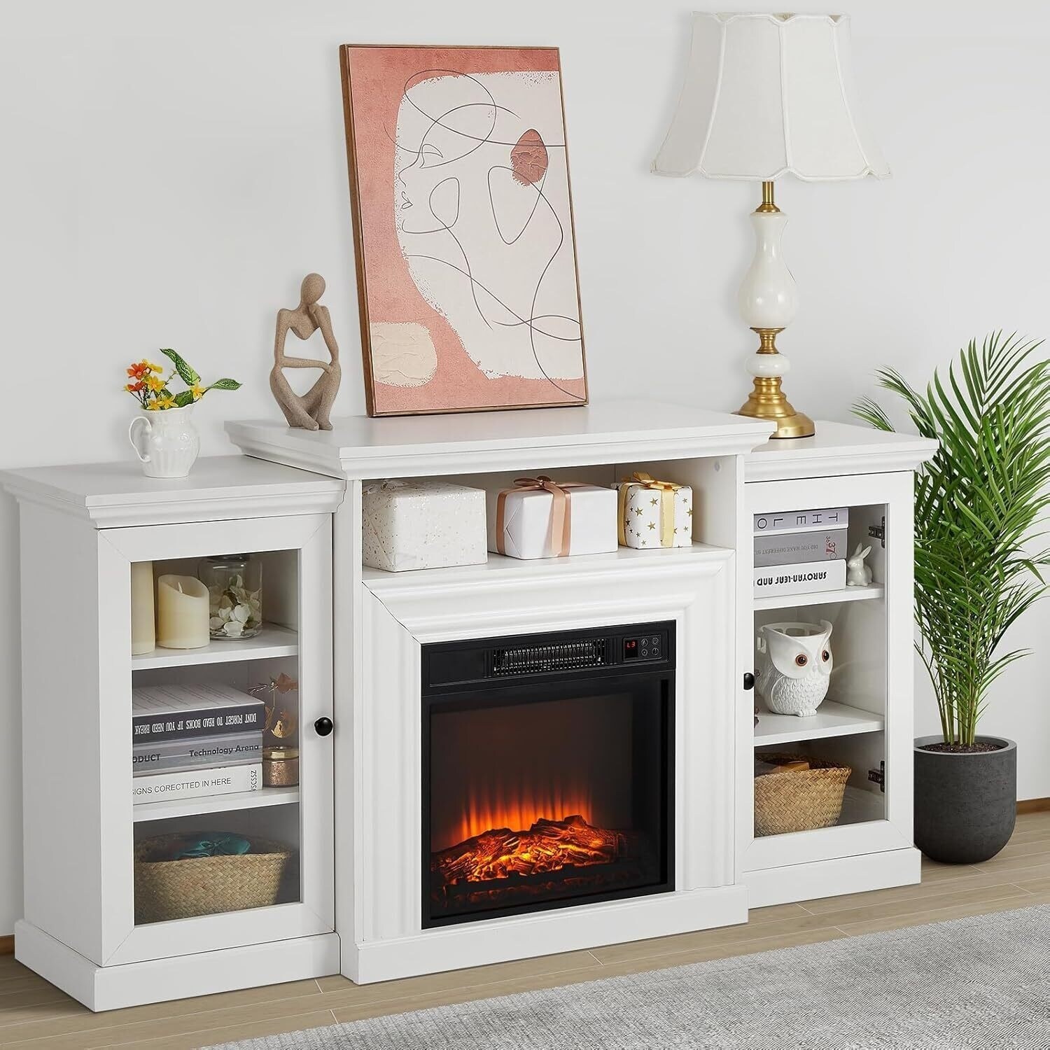 75 inch tv stand with fireplace white store