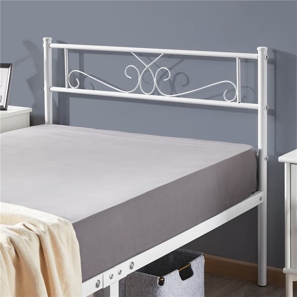 Yaheetech Graceful Scroll Bed Metal-Framed Bed with Footboard - Bed ...