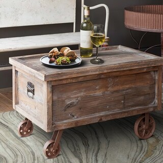Distressed Mango Wood Trunk Storage Coffee Table with Tray Top and ...