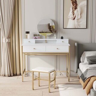 White, modern and simple vanity with stool - Bed Bath & Beyond - 37210649