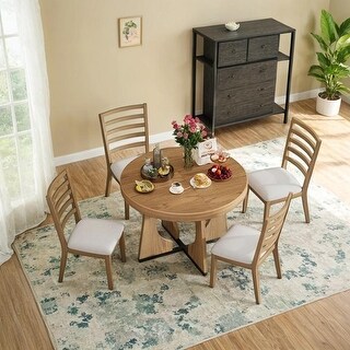 5-Piece Retro Rustic Functional Dining Set,1 Extendable Table with a 16 ...