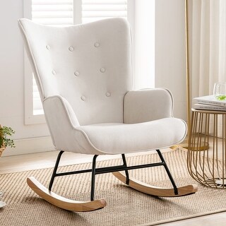 Glider Rocking Armchair with Tufted High Wingback Chenille Leisure ...