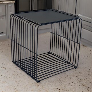 Reo 16 Inch Side End Table, Waterfall Black Metal Wire Frame - Bed Bath ...