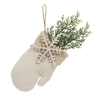 Waffle Weave Snowflake Mitten Hanger w/Greenery - 11" H x 4" W x 1" D ...