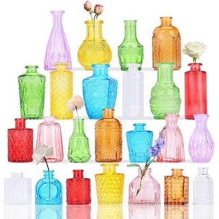 24pcs Glass Bud Vases in Bulk, Colored Small Vases for Centerpieces ...