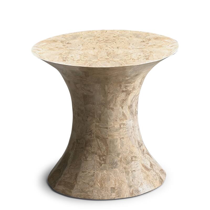 Jaxon Oval Fossil Stone Side Table - Overstock - 12068871