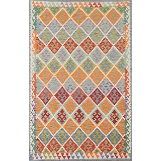 Geometric Kilim Rug Hand-Woven Geometric Wool Carpet - 5'11"x8'2" - Bed ...