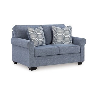 Sano Loveseat, Denim Blue Polyester, 2 Accent Throw Pillows, 63 Inch ...