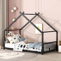 House Bed Metal Platform Bed Frame with Apex Roof, Kids Bed Creativity ...