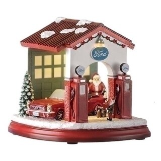 Set of 2 Musical LED Ford Garage with Santa Elf and 1964 Mustang ...